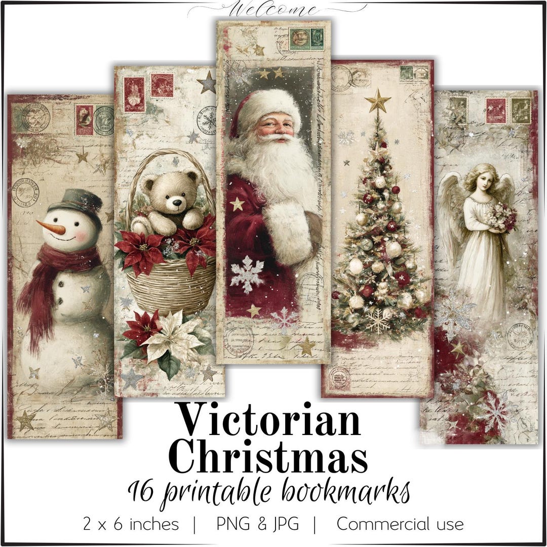 16 Victorian-style Christmas Bookmarks With an Aged Paper Texture ...