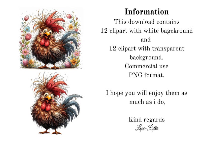 12 Whimsical Easter Roosters, Funny Easter Clipart, Digital Download ...