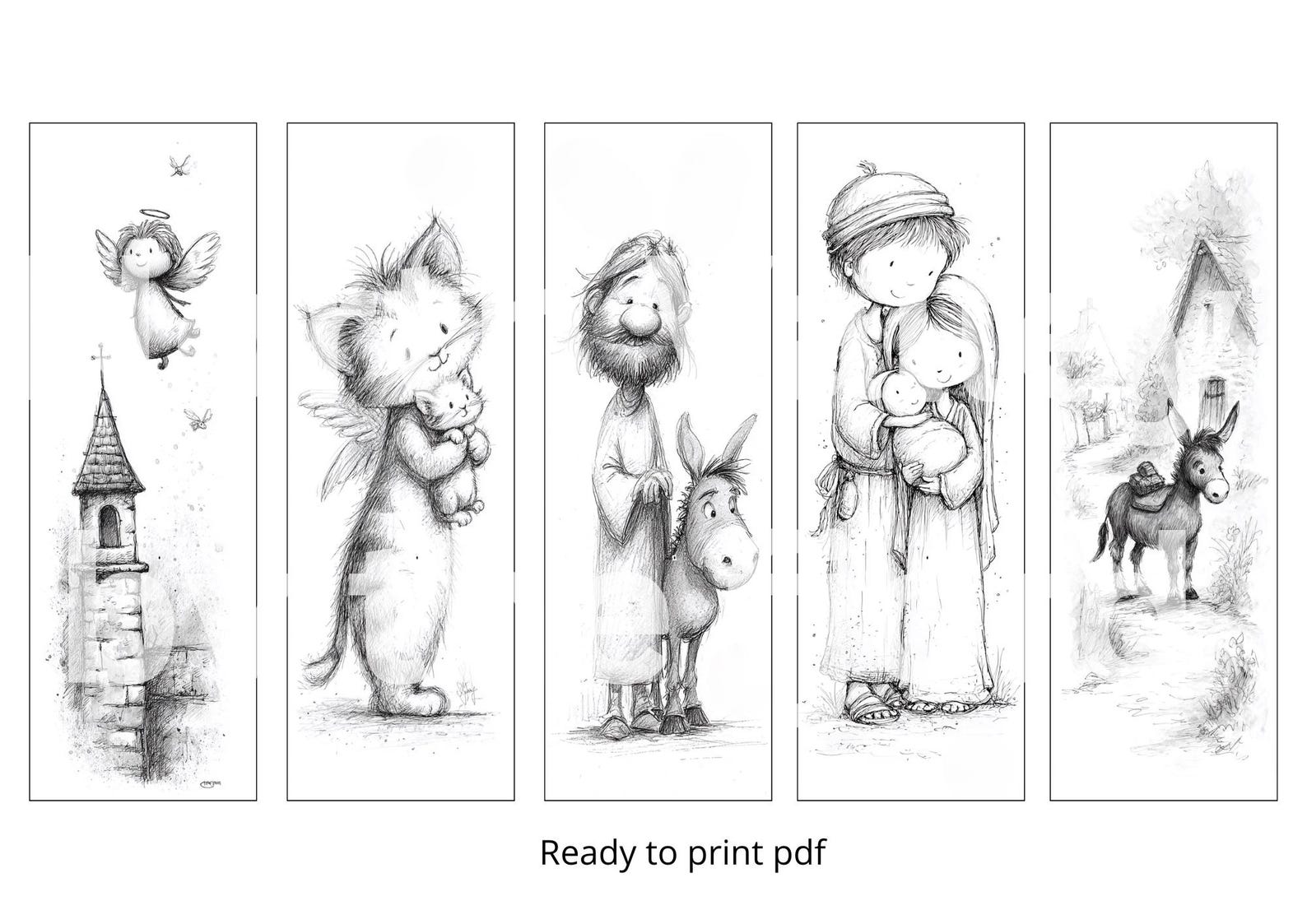 16 Christian Christmas Motif Bookmarks in Black and White for Printing ...