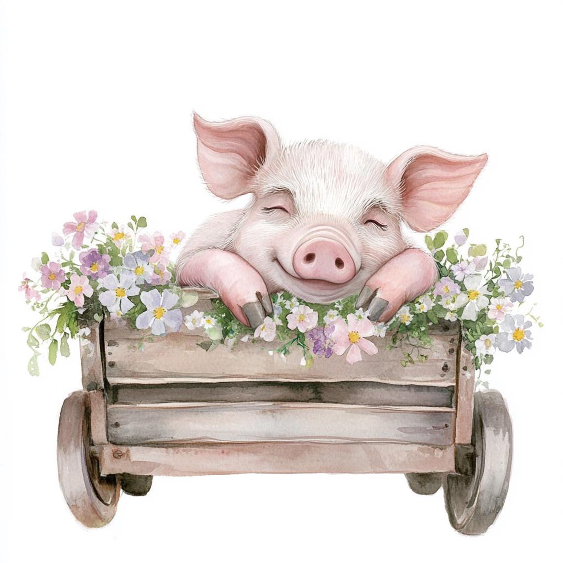 Cute Pigs Clipart, PNG Bundle, Watercolor Style Illustrations ...