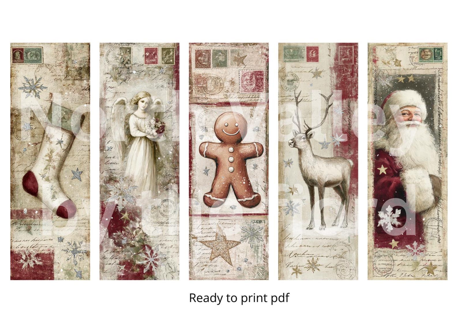16 Victorian-style Christmas Bookmarks With an Aged Paper Texture ...