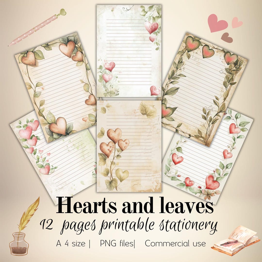 Heart Letter Papers, Printable Stationery, Valentines, a 4 Size ...