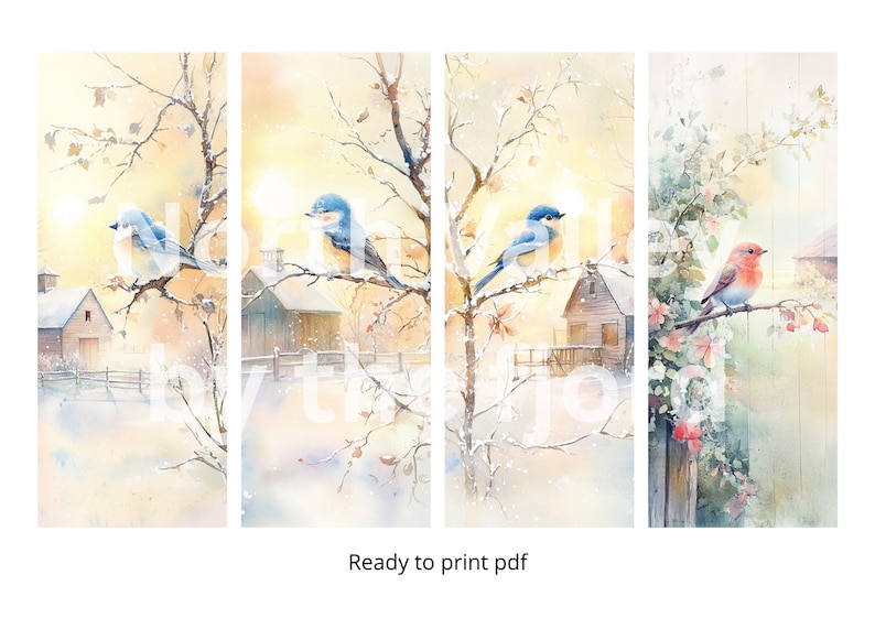 Set of 10 Bookmarks With Birds in a Tree, Watercolor Style ...