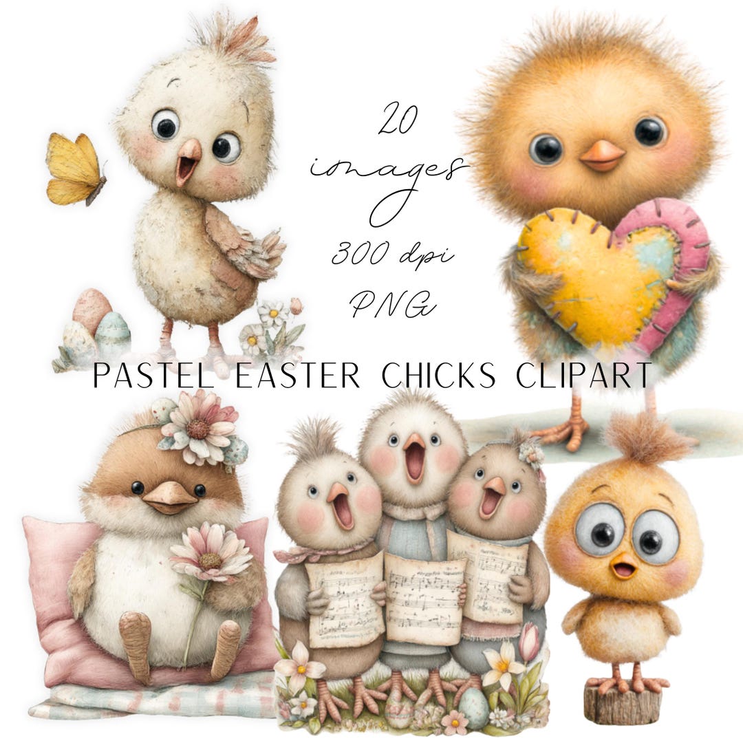 Pastel Easter Chick Clipart Bundle, 20 Cute Spring Baby Chick PNG ...
