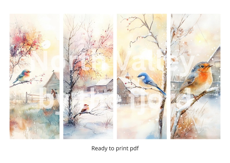 Set of 10 Bookmarks With Birds in a Tree, Watercolor Style ...