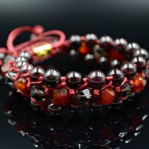 Men's Garnet 3 Row Bracelet Fire Agate Bracelet Smoky | Etsy