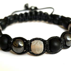 Men's Hematite Bracelet Frost Agate Bracelet Gemstone Bracelet Beaded ...