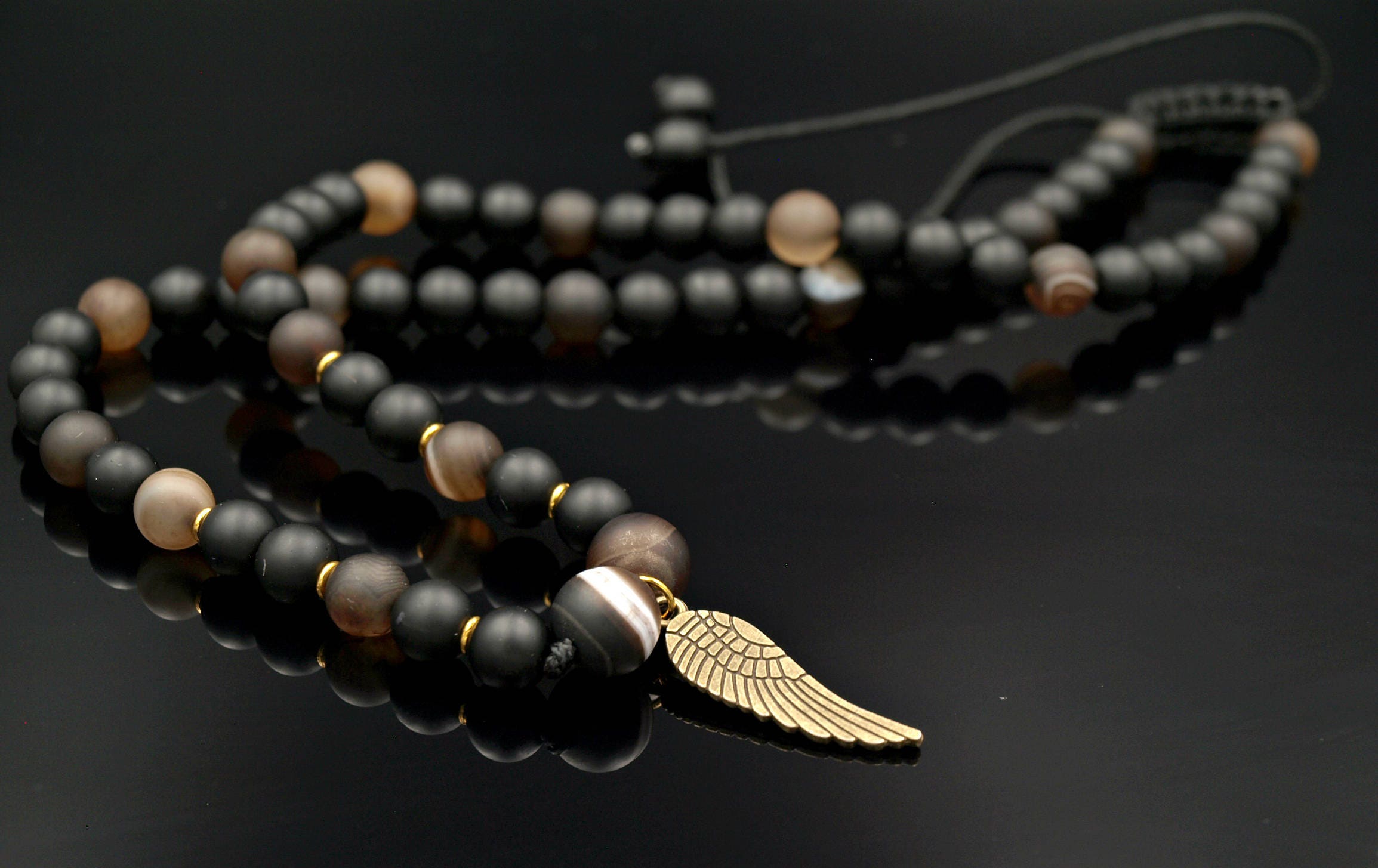 Men's Necklace Gemstone Necklace Agate Onyx Beaded Necklace Pendant ...