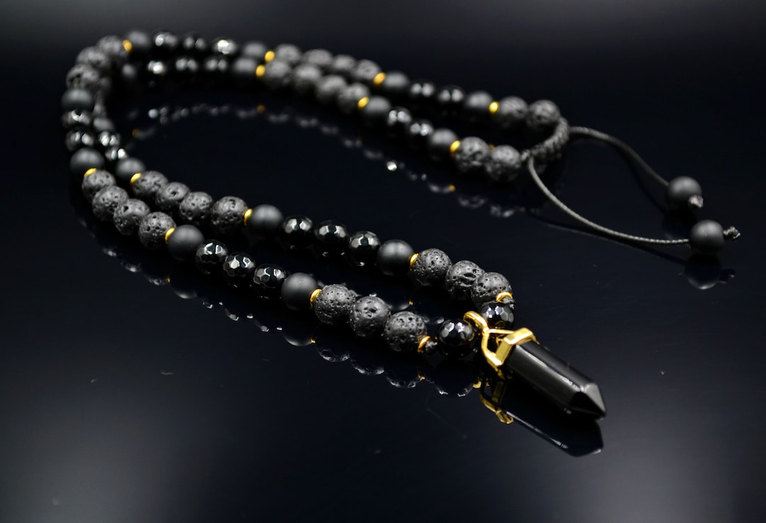 Men's Agate Short Necklace Lava Stone Beaded Necklace Gemstone Necklace ...