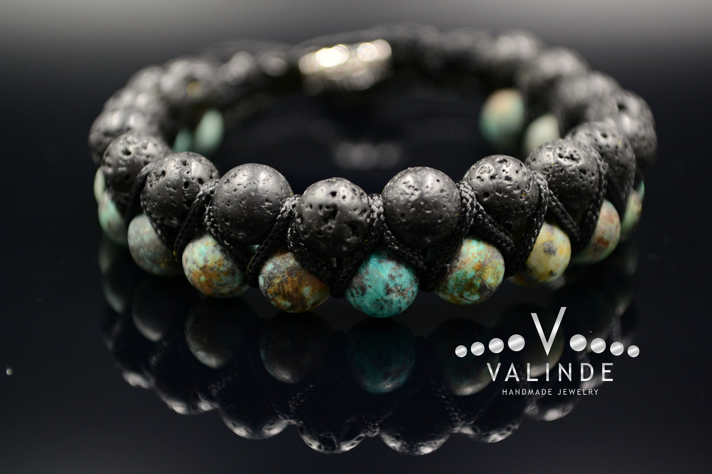 Men's Lava Stone Double Bracelet Turquoise Bracelet Double Row Bracelet ...