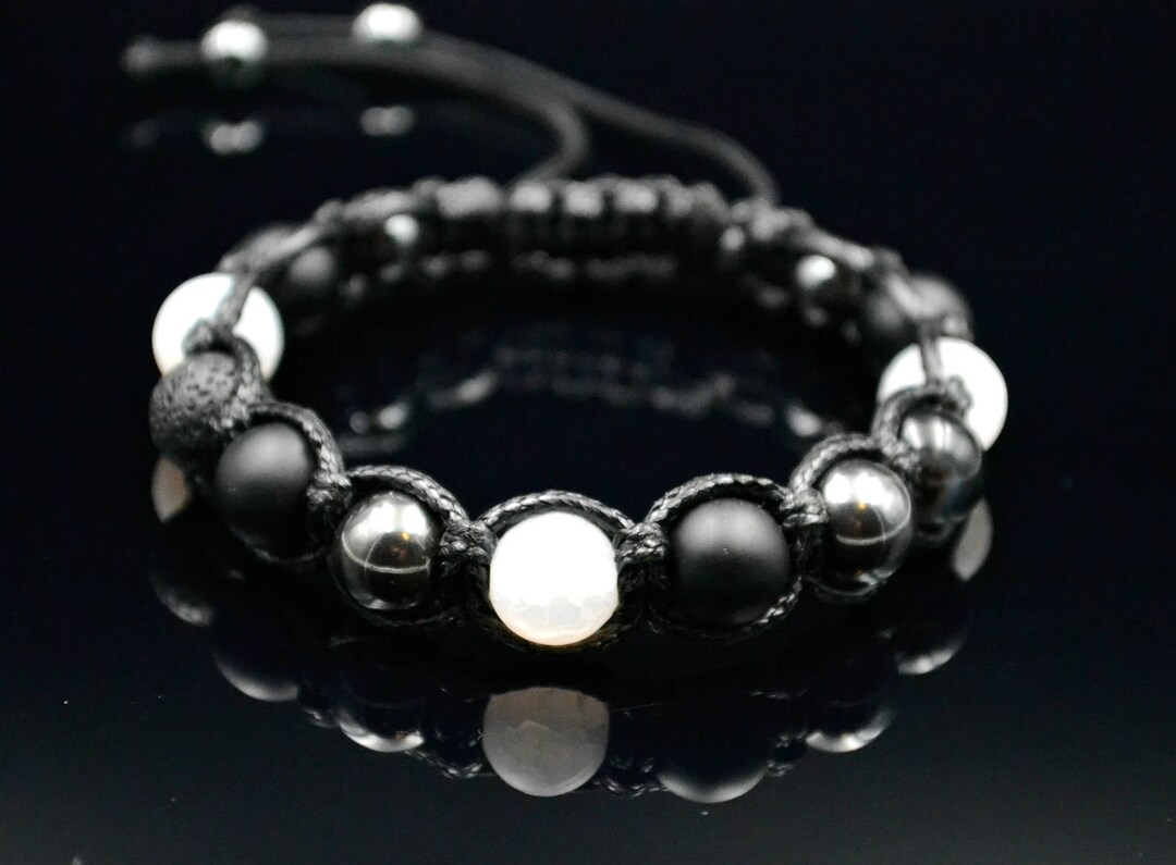 Men's Hematite Bracelet Frost Agate Bracelet Gemstone Bracelet Beaded ...