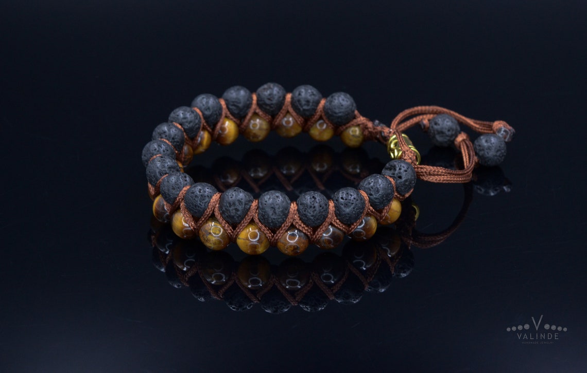 Men's Lava Stone Bracelet Double Row Bracelet Tiger's - Etsy