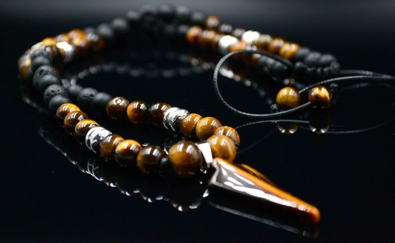 Men's Tiger's Eye Arrow Pendant Necklace Long Beaded | Etsy