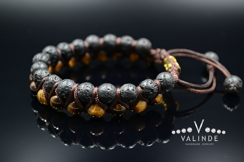 Men's Lava Stone Bracelet Double Row Bracelet Tiger's | Etsy