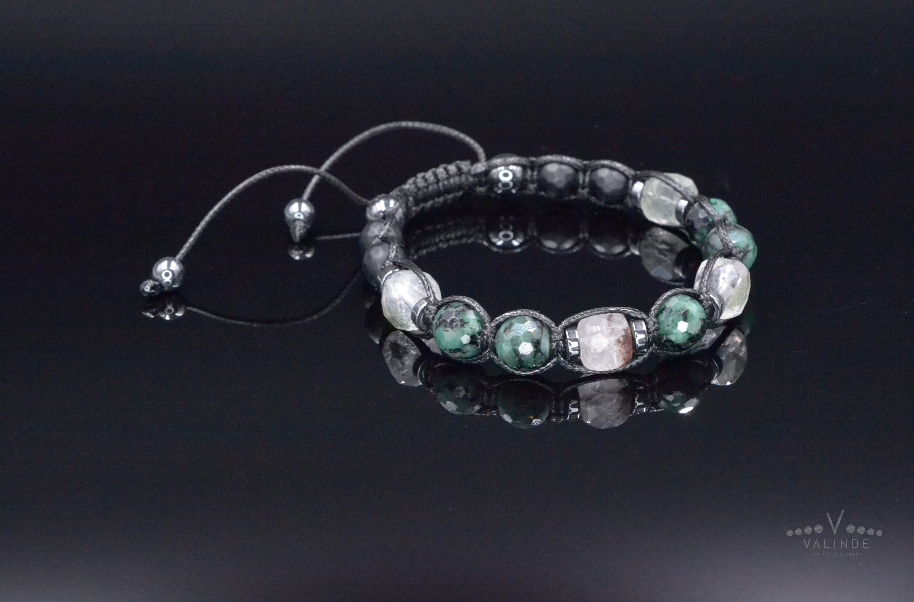 Genuine Emerald Bracelet for Men - Men's Emerald Phantom Quartz Onyx ...