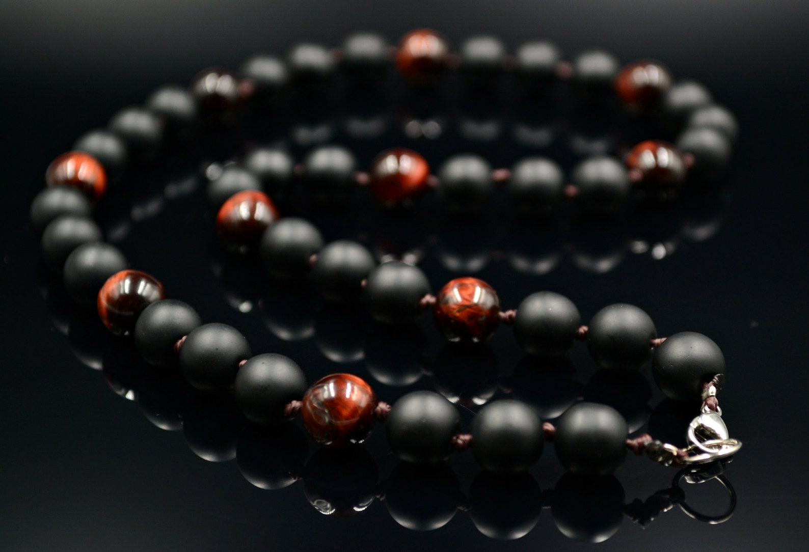 Red Tiger's Eye Gemstone Necklace Men's Black Onyx - Etsy