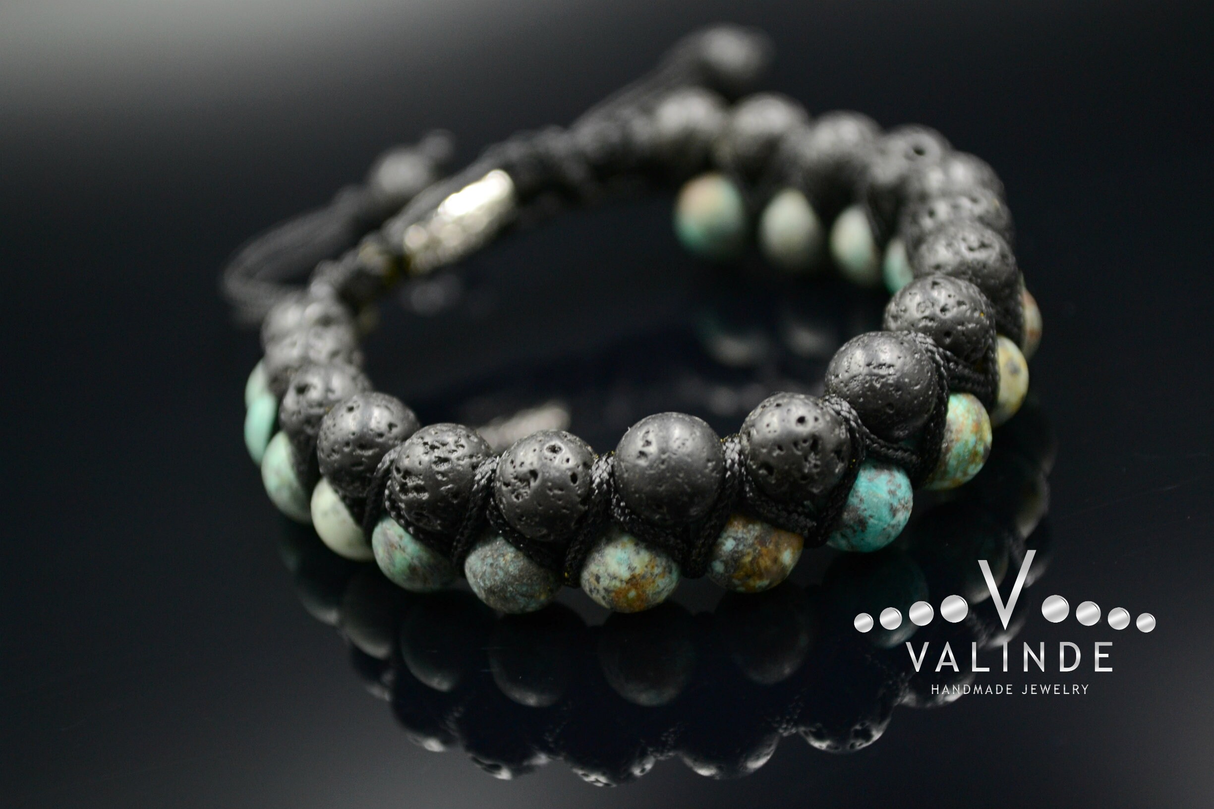 Men's Lava Stone Double Bracelet Turquoise Bracelet Double Row Bracelet ...
