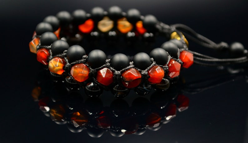 Men's Fire Agate Bracelet 3 Row Bracelet Macrame Beaded - Etsy