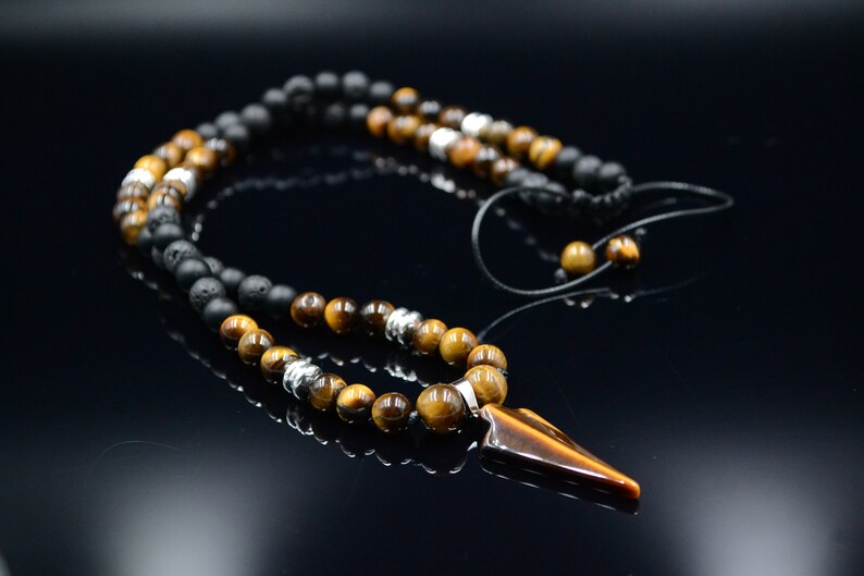 Men's Tiger's Eye Arrow Pendant Necklace Long Beaded | Etsy