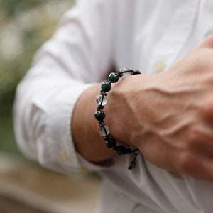 Genuine Emerald Bracelet for Men - Men's Emerald Phantom Quartz Onyx ...
