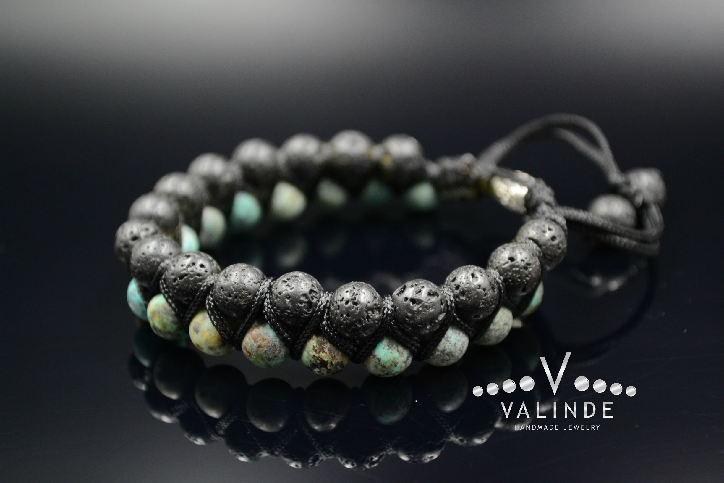 Men's Lava Stone Double Bracelet Turquoise Bracelet Double Row Bracelet ...