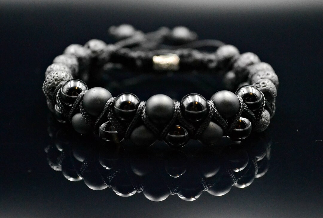 Double Stone Bracelet Men's Agate Bracelet Beaded Bracelet Lava Stone ...