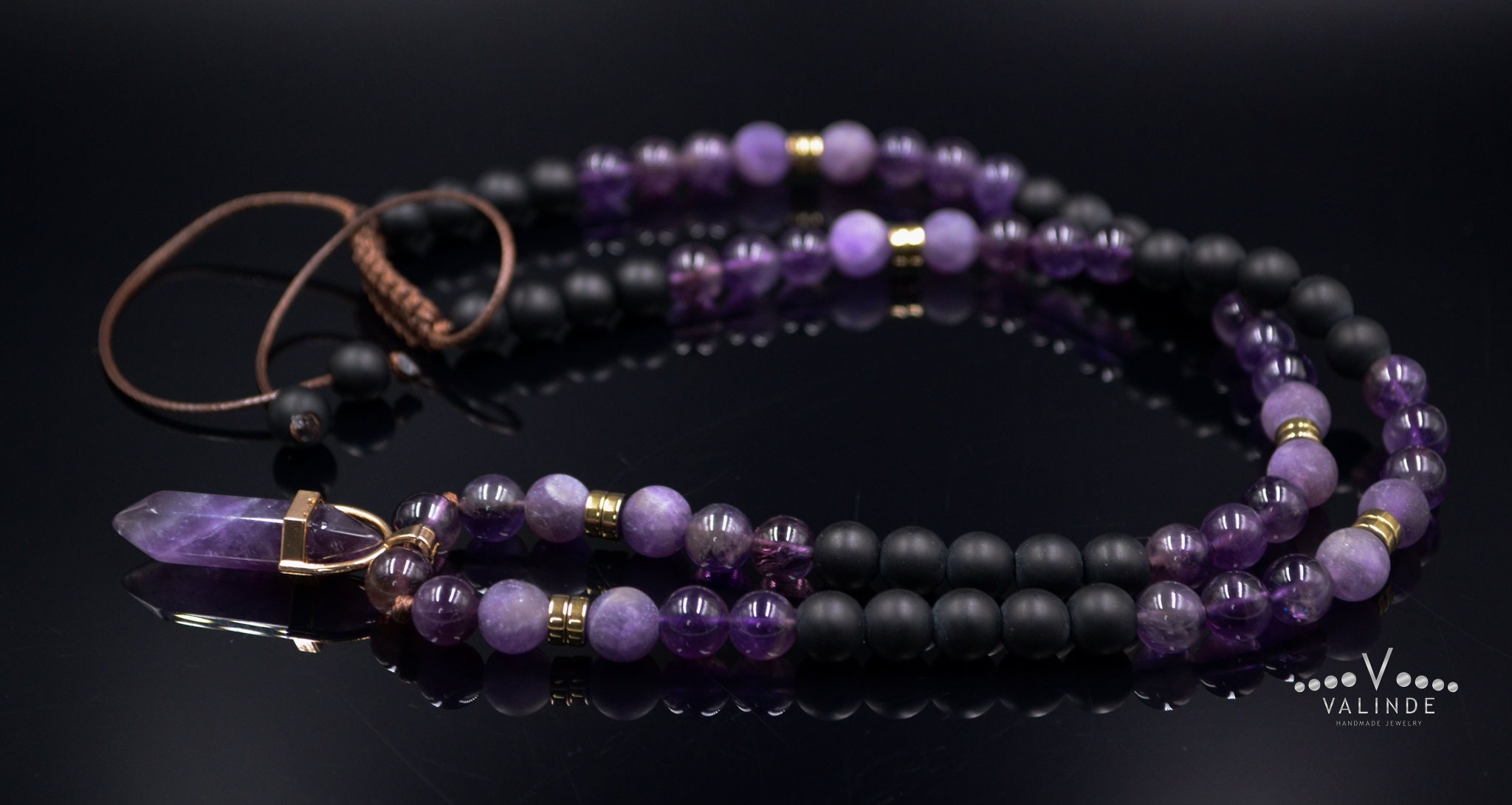 Men's Amethyst Crystal Necklace Long Beaded Necklace | Etsy