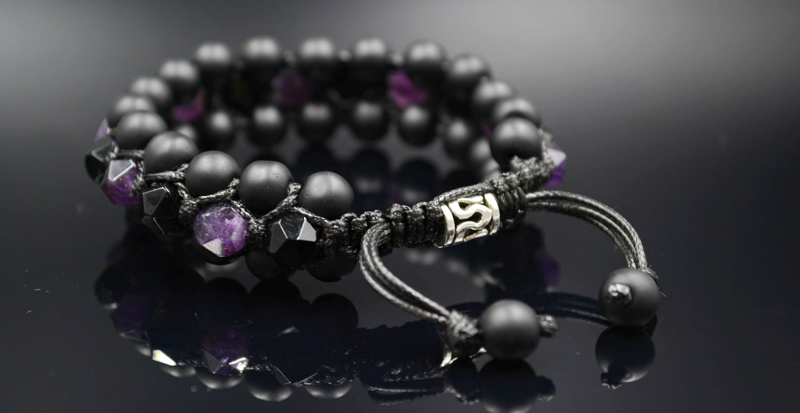 Men's Amethyst Crystal Bracelet 3 Row Stone Bracelet Agate | Etsy