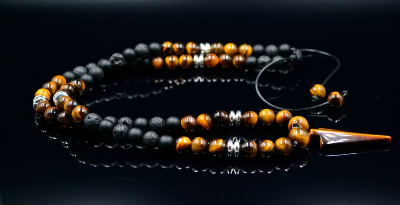 Men's Tiger's Eye Arrow Pendant Necklace Long Beaded | Etsy