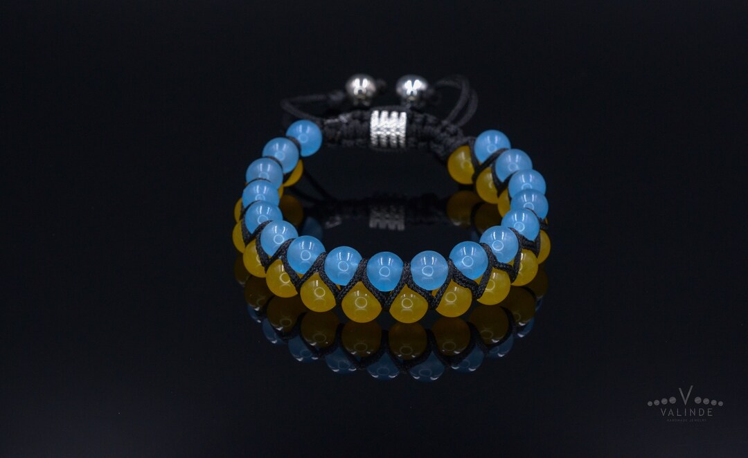 Stand With Ukraine Bracelet - Ukrainian Flag Bracelet - Men's Agate ...