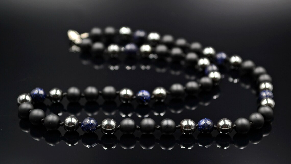 Blue Sandstone Necklace Beaded Necklace Onyx Necklace Gift for - Etsy