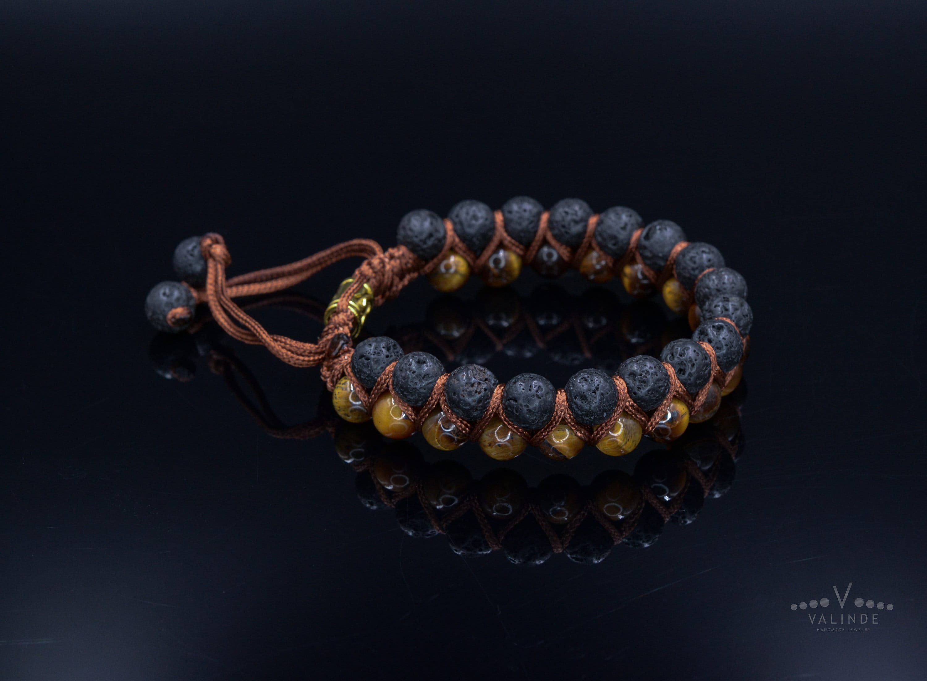 Men's Lava Stone Bracelet Double Row Bracelet Tiger's Eye Bracelet ...