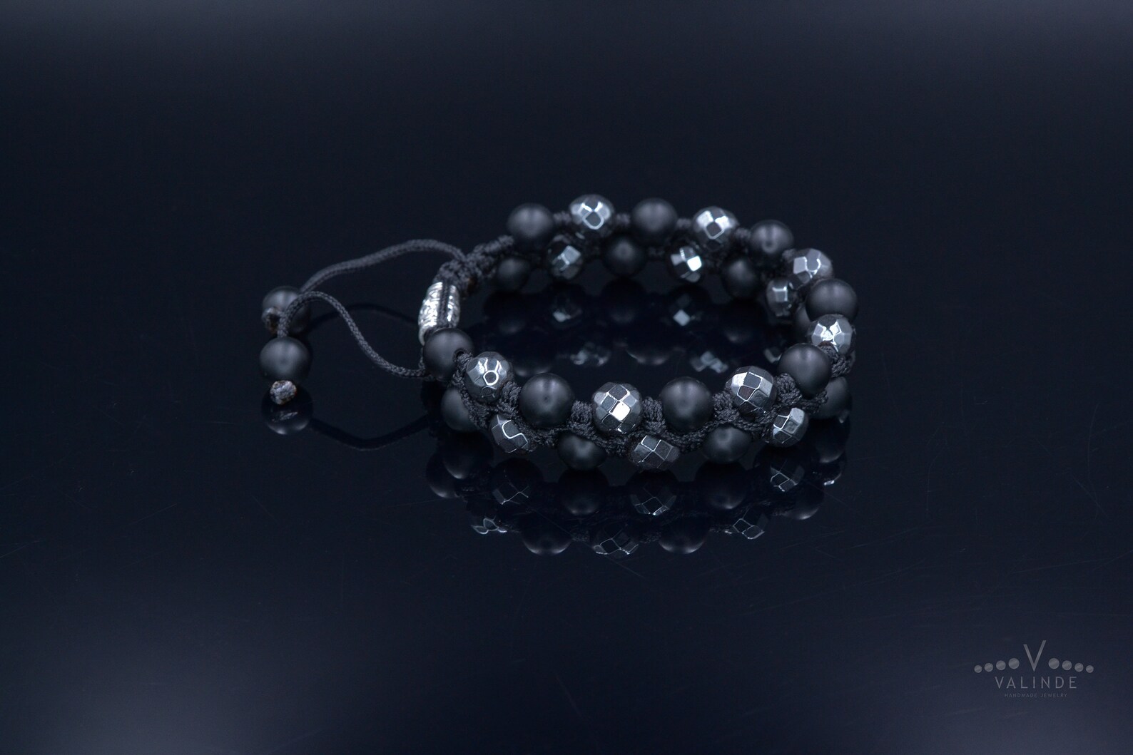 Men's Grey Hematite Bracelet Double Row Macrame Bracelet Black Onyx ...