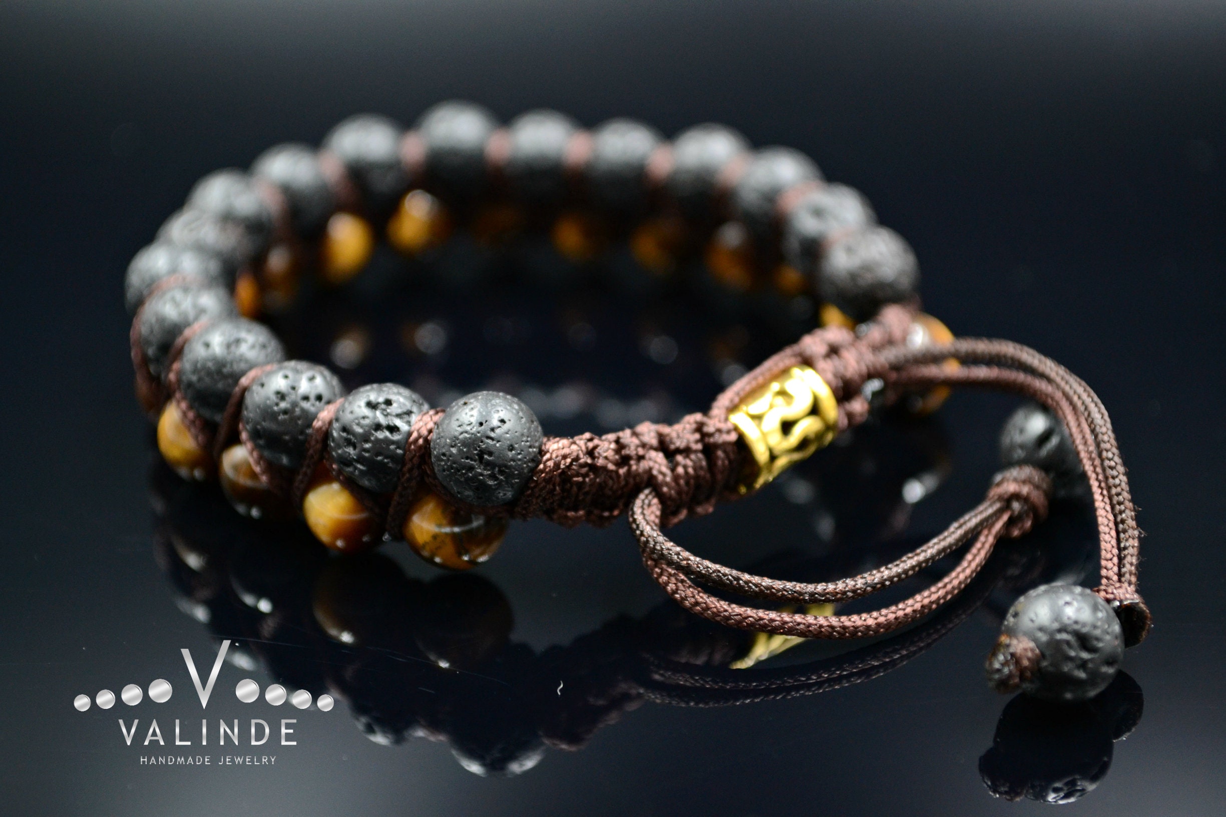 Men's Lava Stone Bracelet Double Row Bracelet Tiger's | Etsy