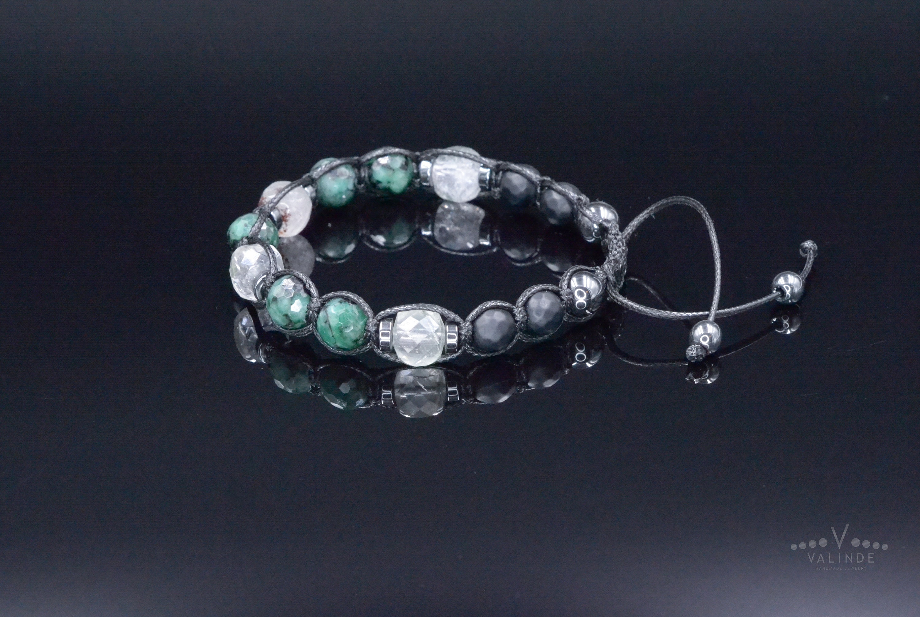 Genuine Emerald Bracelet for Men - Men's Emerald Phantom Quartz Onyx ...