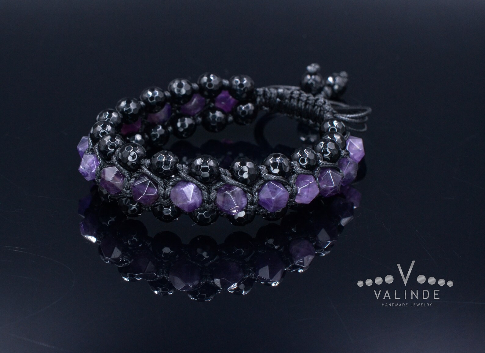 Amethyst Crystal Bracelet Men's 3 Row Bracelet Black Agate - Etsy