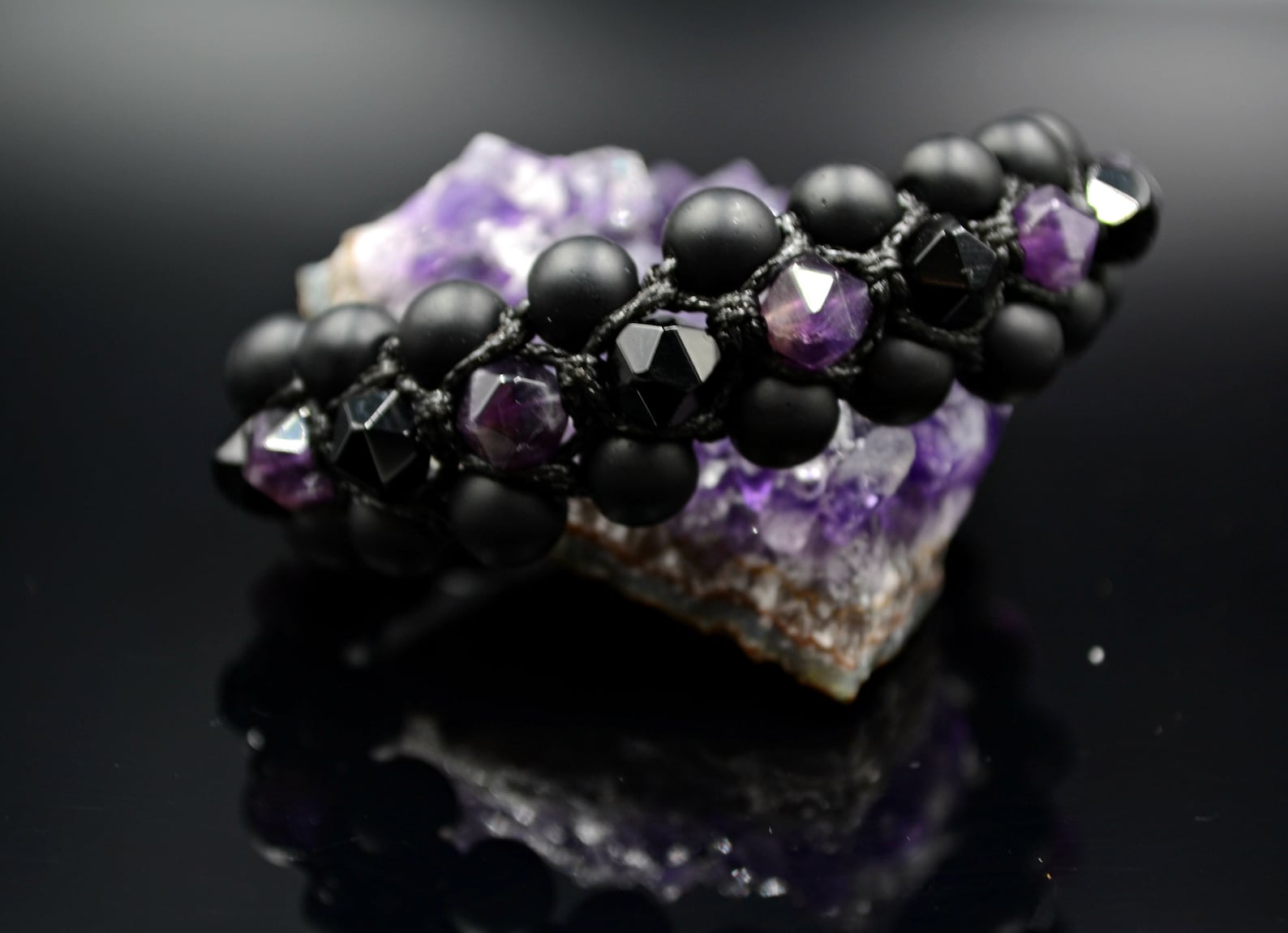 Men's Amethyst Crystal Bracelet 3 Row Stone Bracelet Agate Bracelet ...