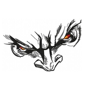Demon Face With Angry Red Eyes Embroidery Design - 3 SIZES - Contour ...
