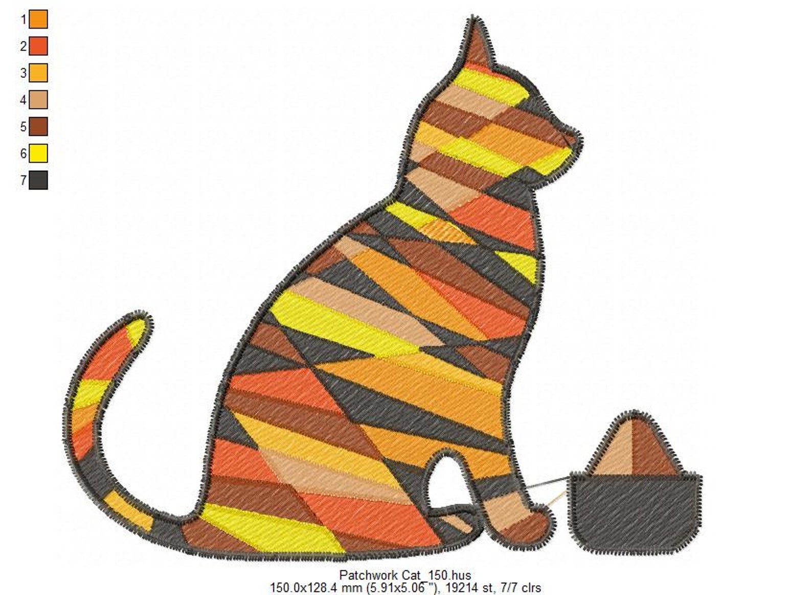 Patchwork Cat Machine Embroidery Design - 5 Sizes - Embroidery Pattern ...