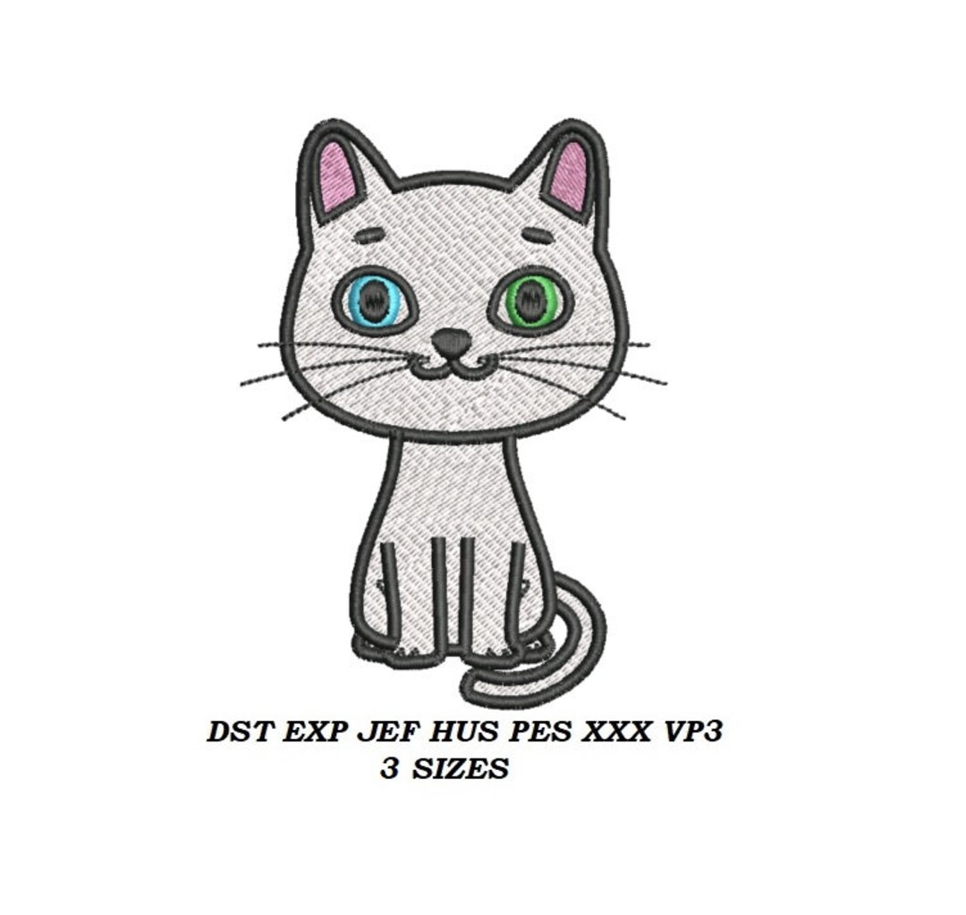 Cute Kitten Machine Embroidery Design - 3 Sizes - Pet Lover Contour ...