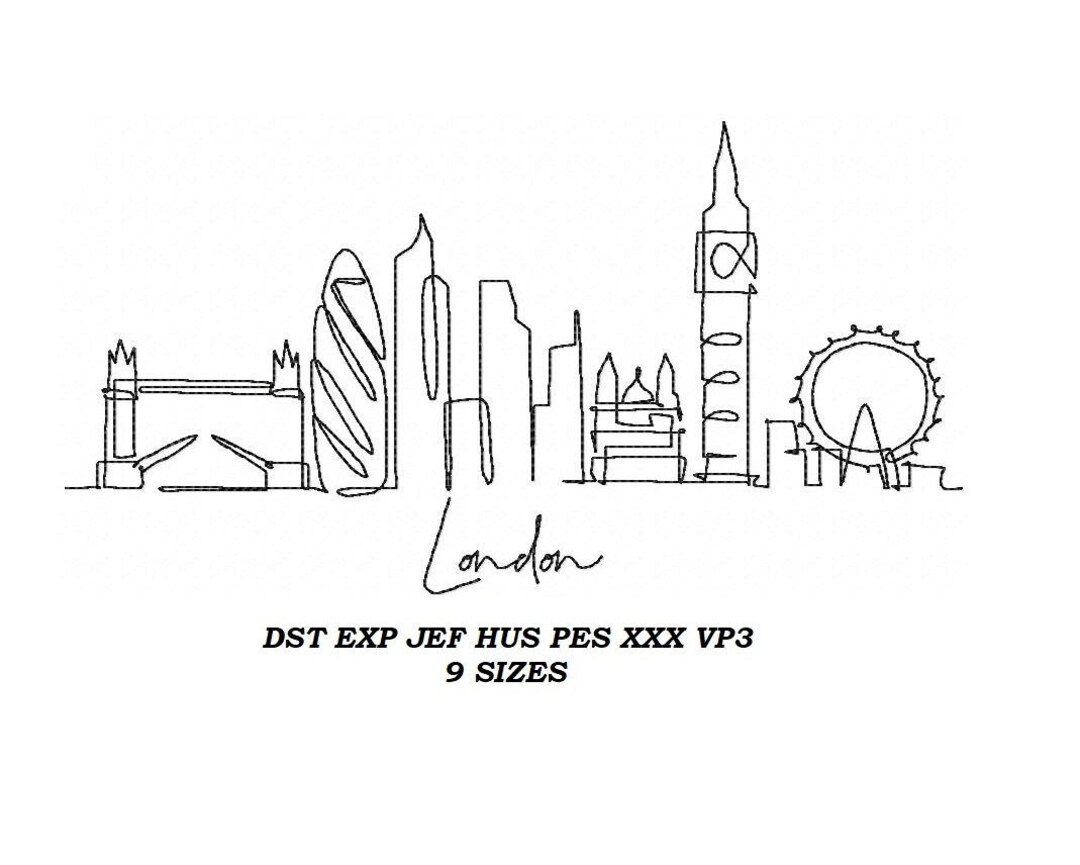 London Embroidery Design - 9 Sizes - One Line Embroidery Pattern, Line ...