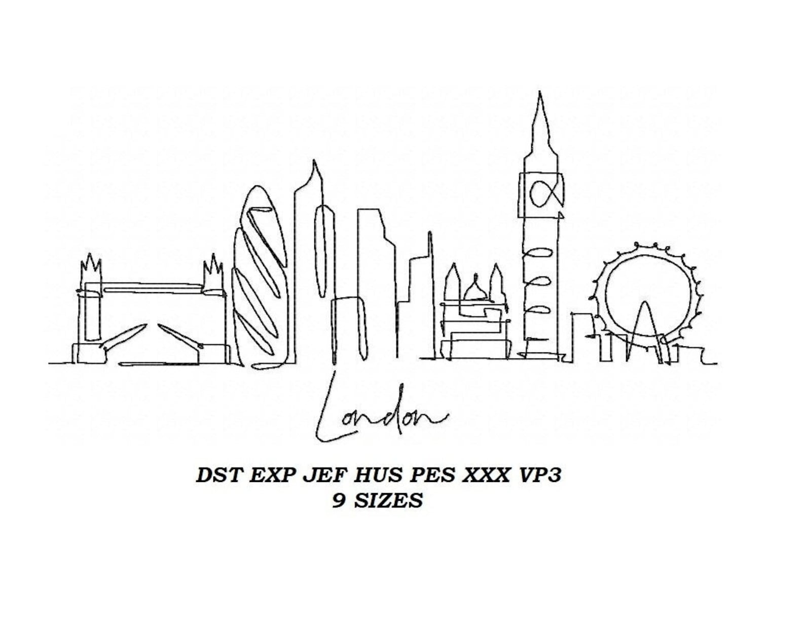 London Embroidery Design 9 Sizes One Line Embroidery - Etsy