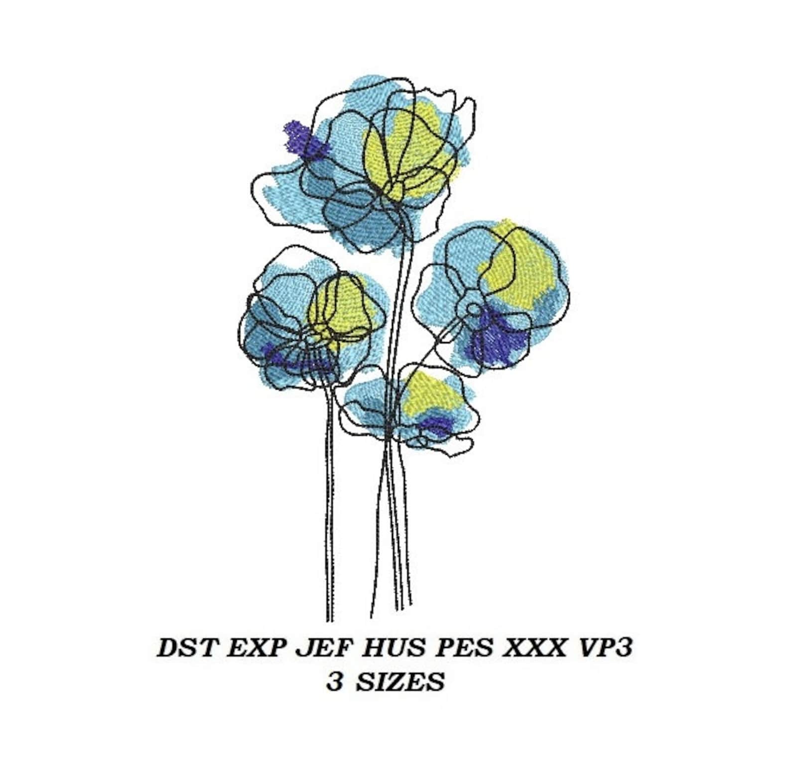 Watercolor Flowers Machine Embroidery Design 3 Sizes - Etsy
