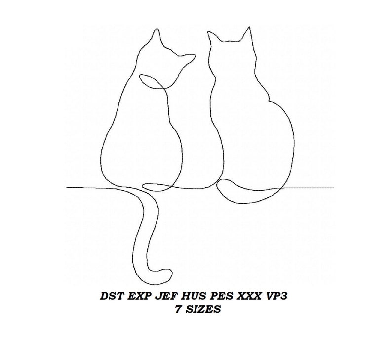 Two Cats One Line Art Machine Embroidery Design - 7 Sizes - Cat ...
