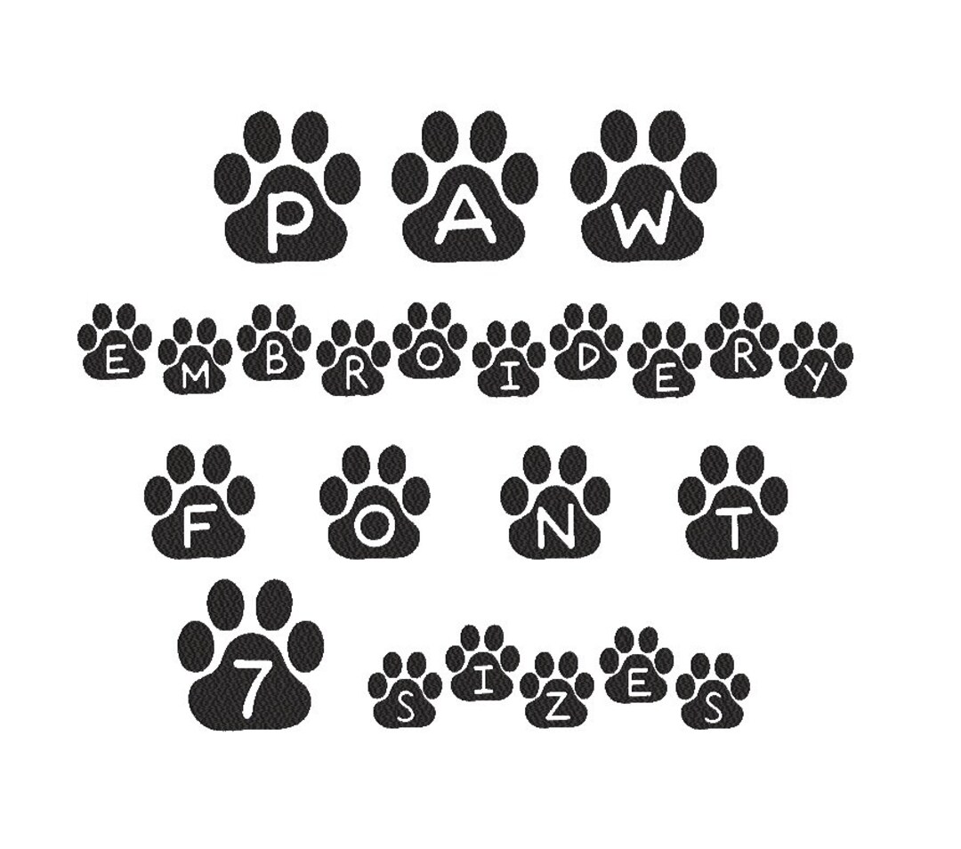 PAW Font Machine Embroidery Design - 7 SIZES - Alphabet Embroidery ...
