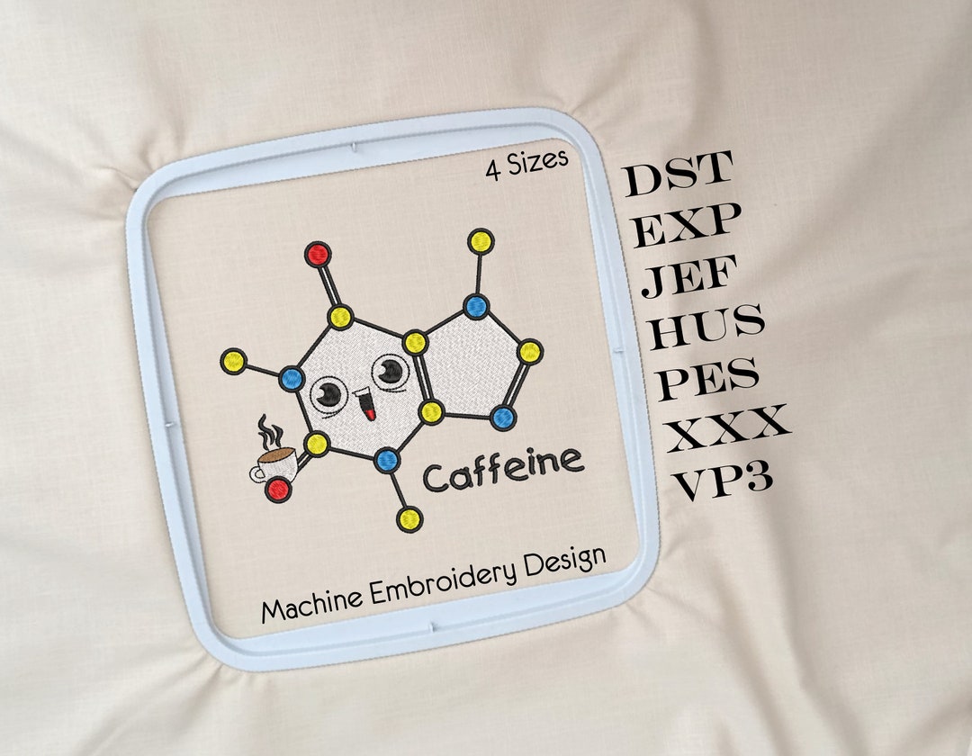 Caffeine Molecule Machine Embroidery Design - Love Chemistry Machine ...