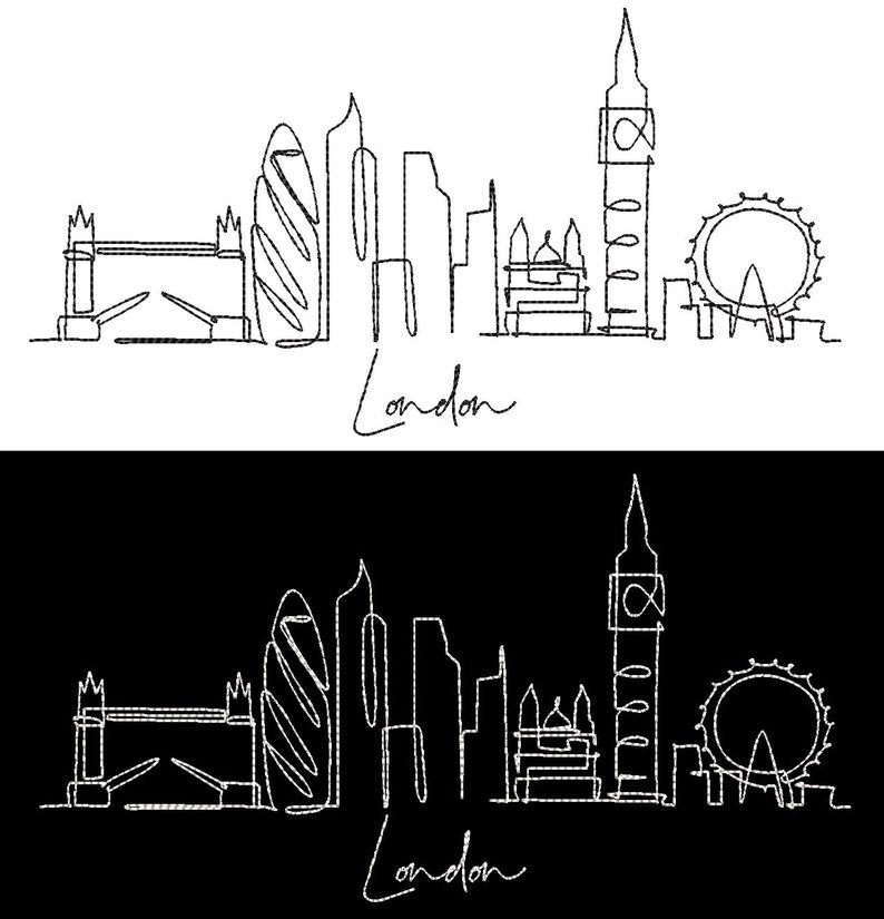 London Embroidery Design 9 Sizes One Line Embroidery - Etsy