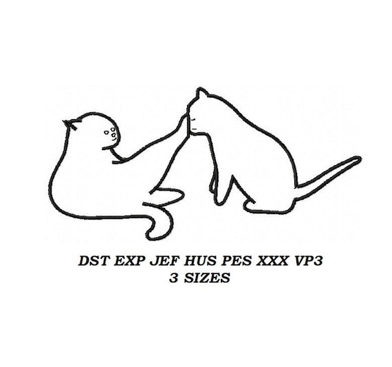 Two Cats Machine Embroidery Design 3 Sizes Cat Contour | Etsy