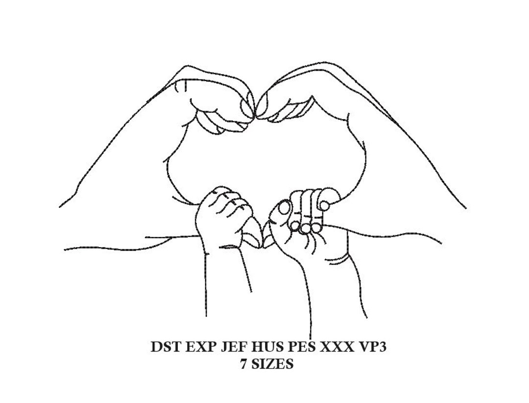 Family Hands Machine Embroidery Design - 8 Sizes - Heart Hands Contour ...
