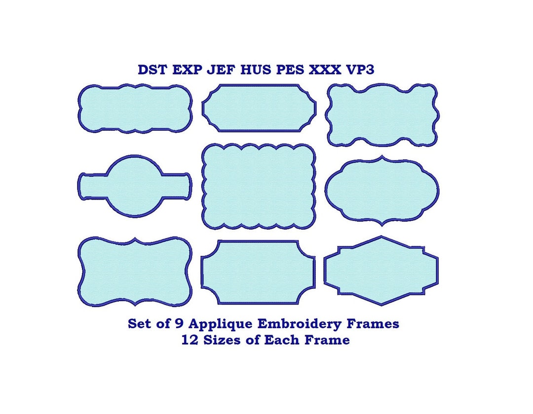 Set of 9 Frame Applique Designs, Each Frame in 12 SIZES, Frames ...